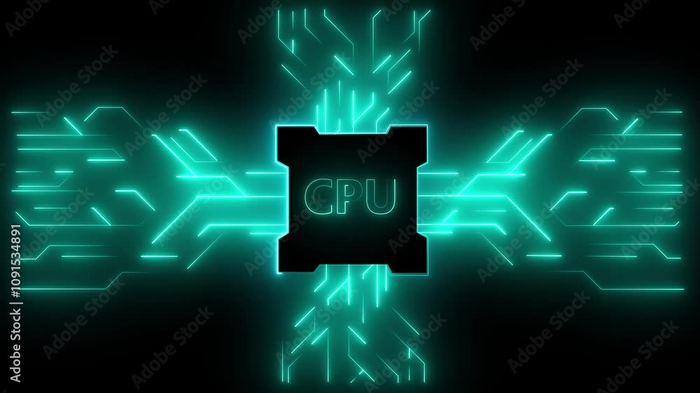 Circuit board with moving electrons and central processing unit CPU. Central Processing Unit ...