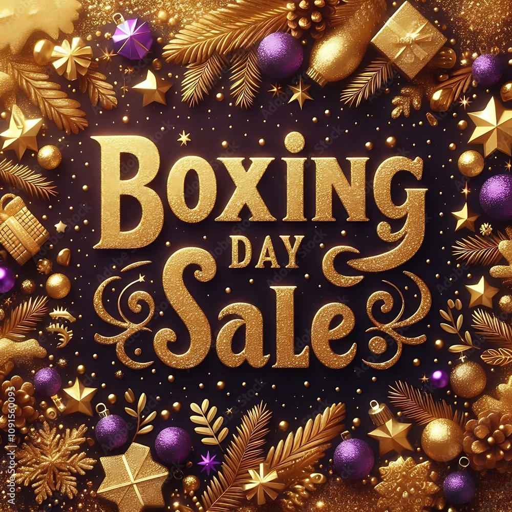 Boxing Day sale tag with gold glitter background., Boxing Day sale logo ...