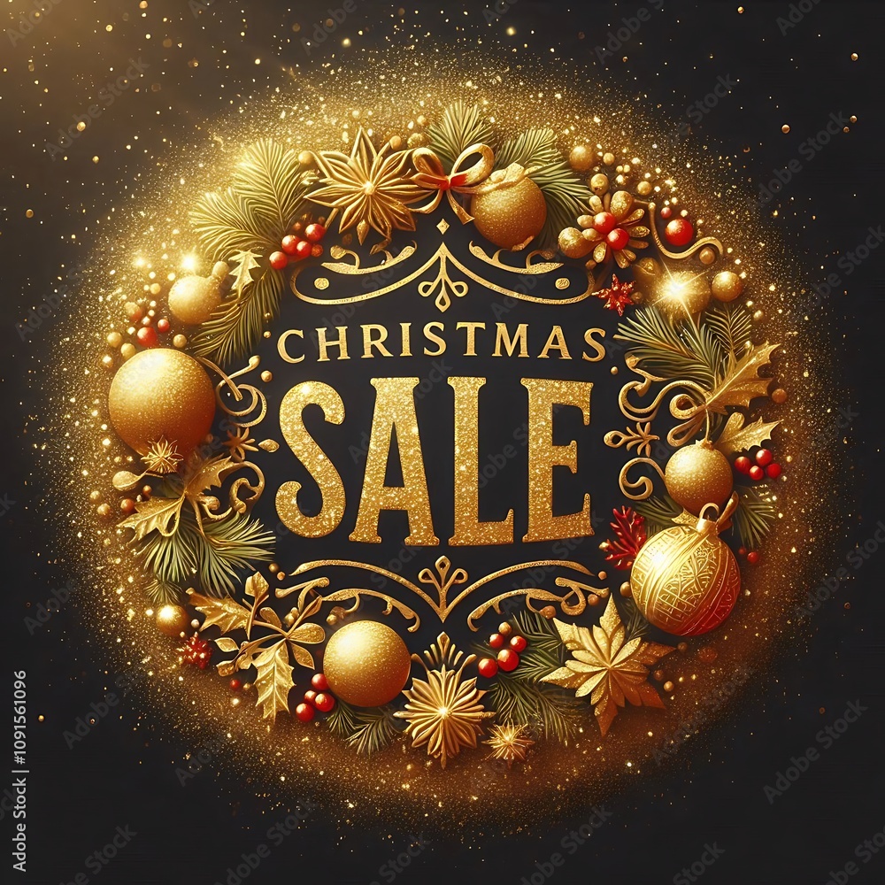 Christmas day sale tag with gold glitter background. Christmas day sale ...