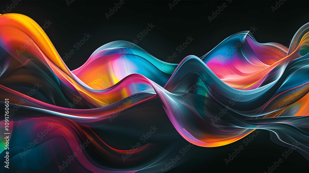 pitch black background with wavy colors that rippled into random shapes ...