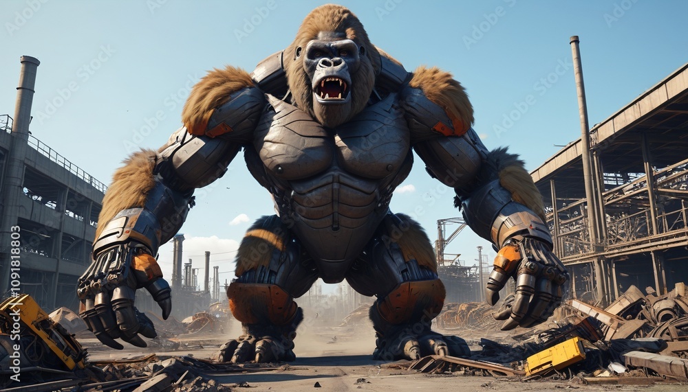 A giant mechanical gorilla, with oversized arms and an electric ...