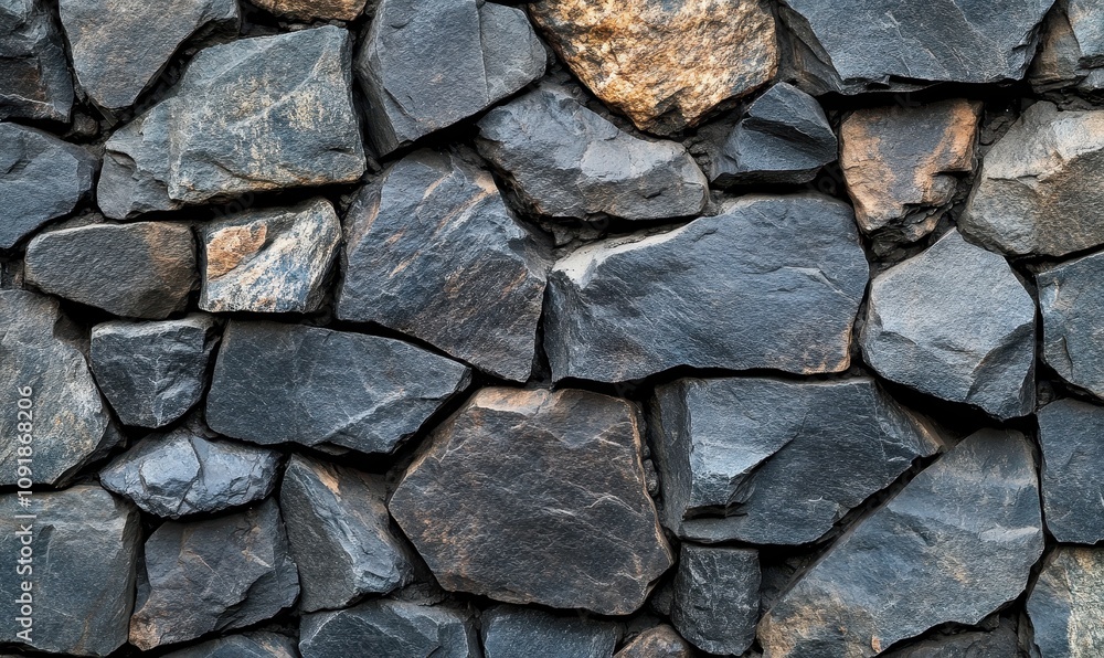 Seamless pattern of dark slate stones forming a textured wall. Modern ...