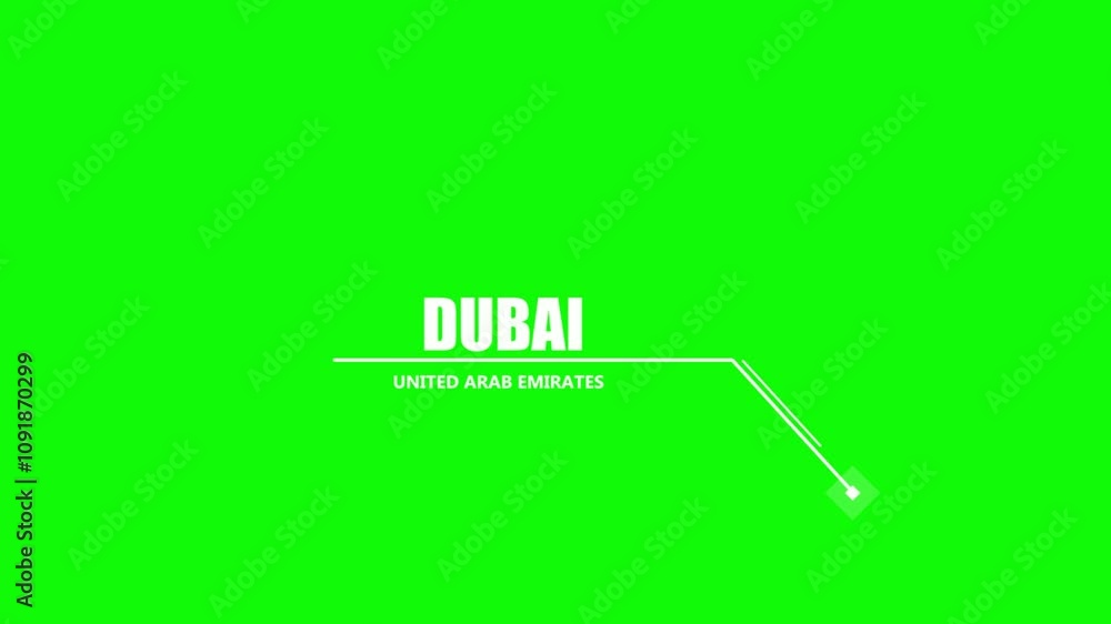 Dubai Location pin icon Animation on a green screen background. United ...
