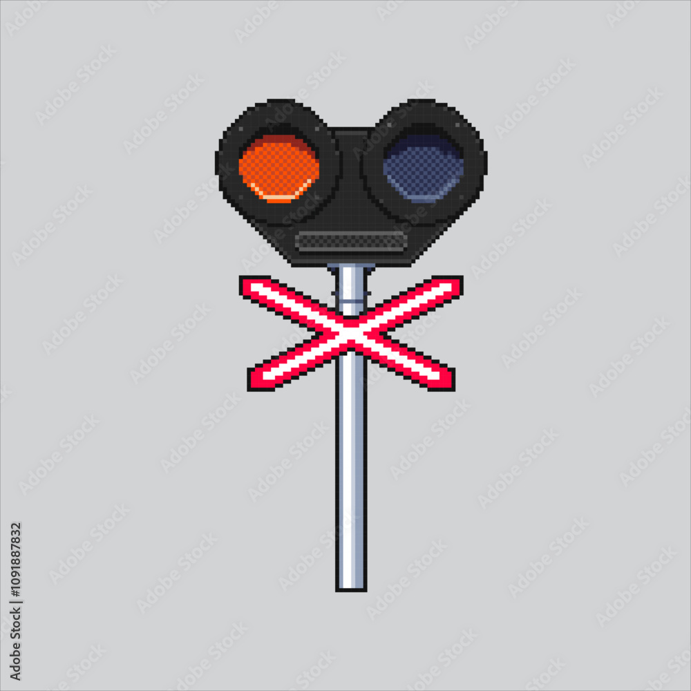 Pixel art illustration Cross Traffic Light. Pixelated Train Traffic ...
