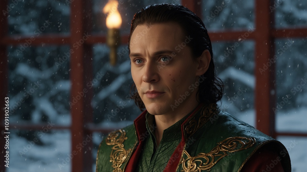 Loki, the Norse god of fire, holding a red flame-shaped Christmas ...