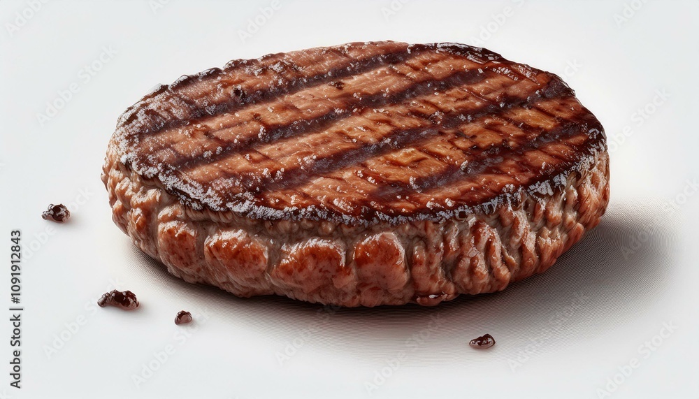 Half-cut grilled hamburger patty, revealing the inside texture and ...