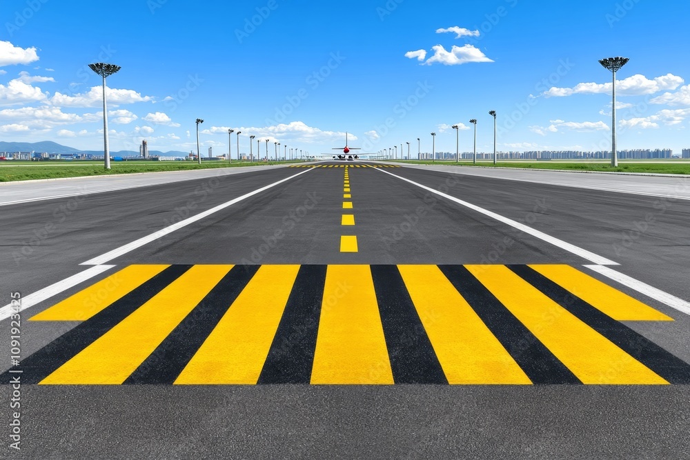 Airport runway drawn as a 2D scene, with planes aligned for takeoff on ...