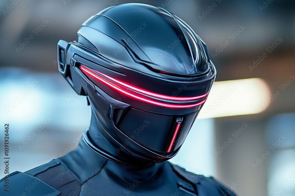 Secret agent in a glowing exosuit equipped with advanced weaponry and ...