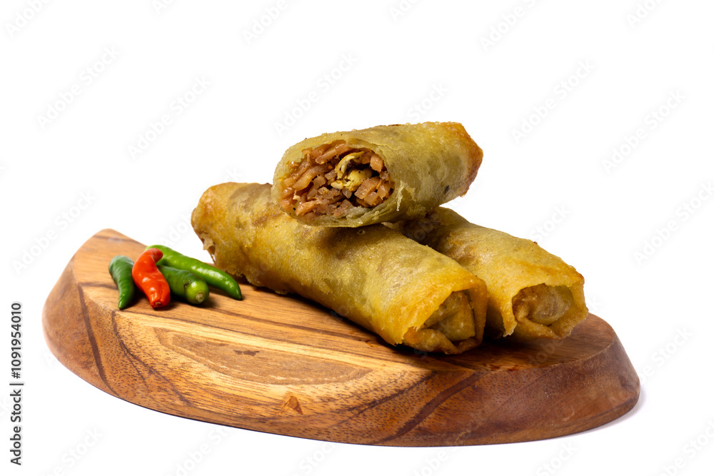 Lumpia or lunpia, traditional snacks from Semarang, Central Java, Indonesia. Traditional spring ...