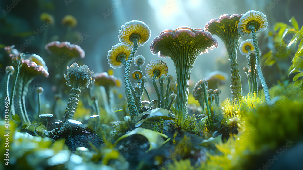 Alien Flora: Bioluminescent Fungi, Fantasy Forest, 3D Render, Ecosystem ...