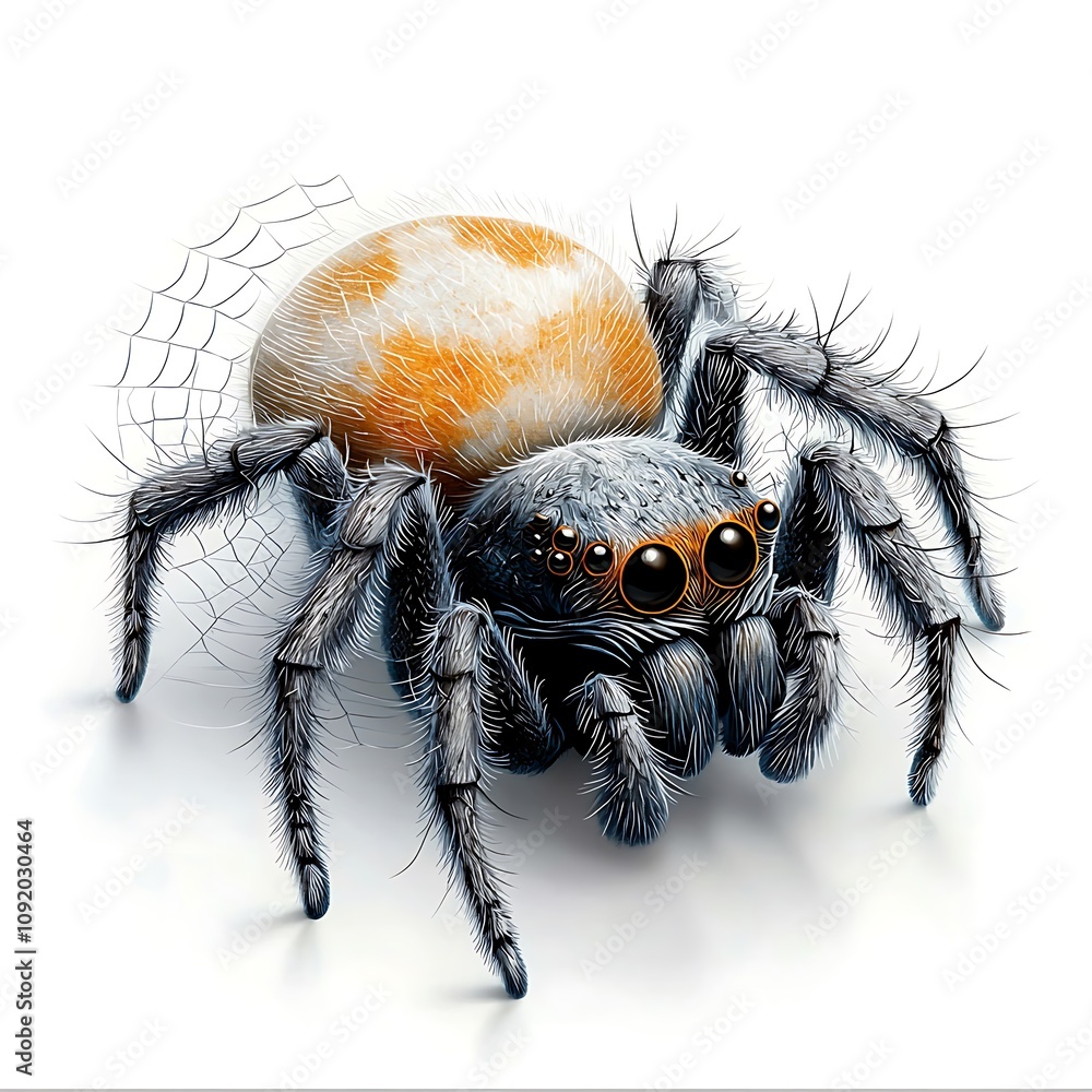 A realistic pencil drawing illustration of a creepy spider with ...