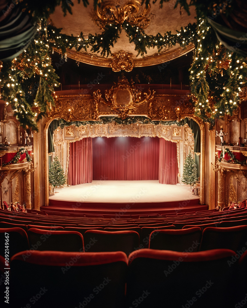 Nutcracker ballet-inspired Christmas frame with elegant gold stage ...