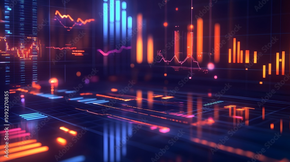 A corporate team brainstorming with 3D glowing competitive analysis ...
