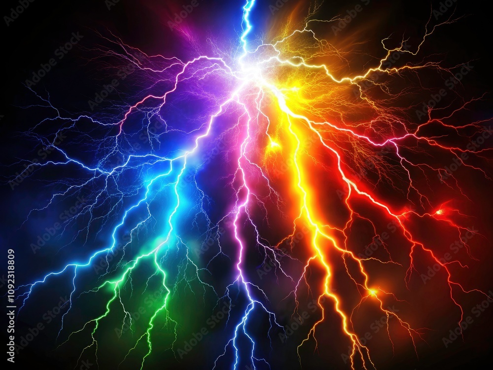 Set of Colorful Lightning Bolts Showcasing Vibrant Energy and Dramatic ...