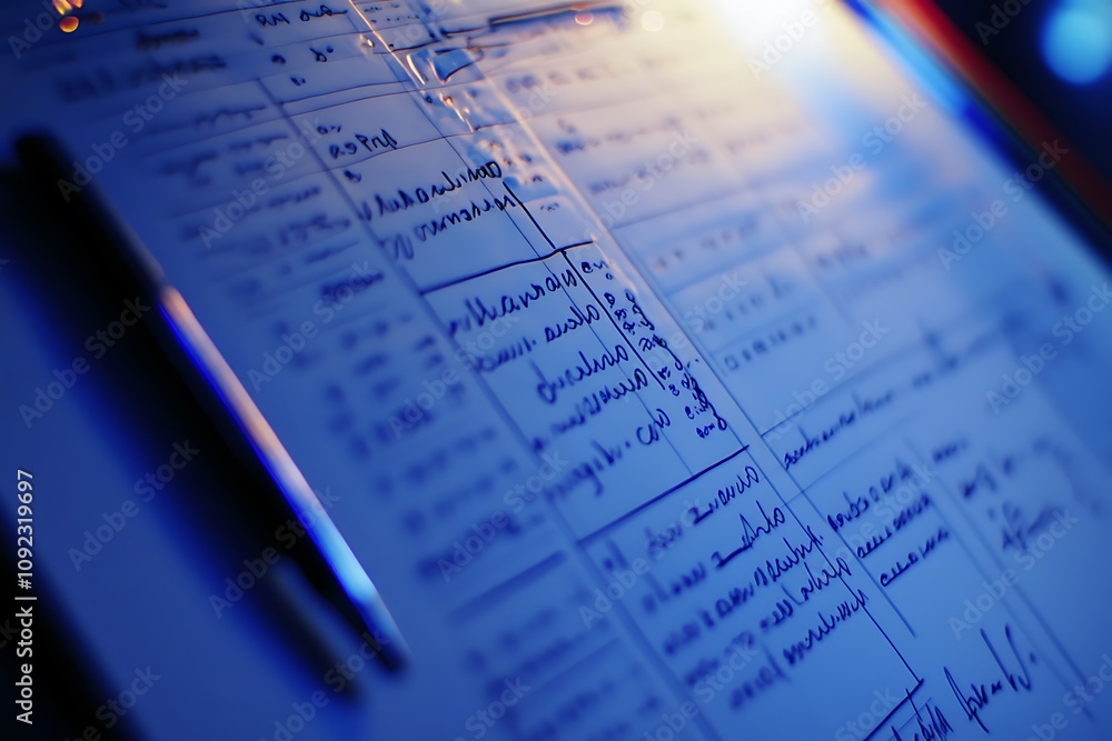 Handwritten notes fill a detailed form document Stock Photo | Adobe Stock