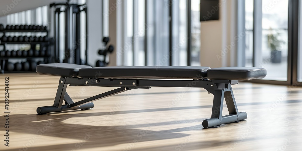 Vertical image showcasing a stretching bench designed for training abs ...