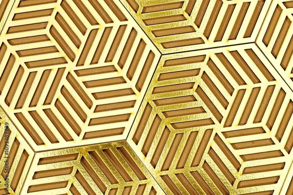 Golden shape hexagon cell tiling on the luxury decoration interior Gold ...