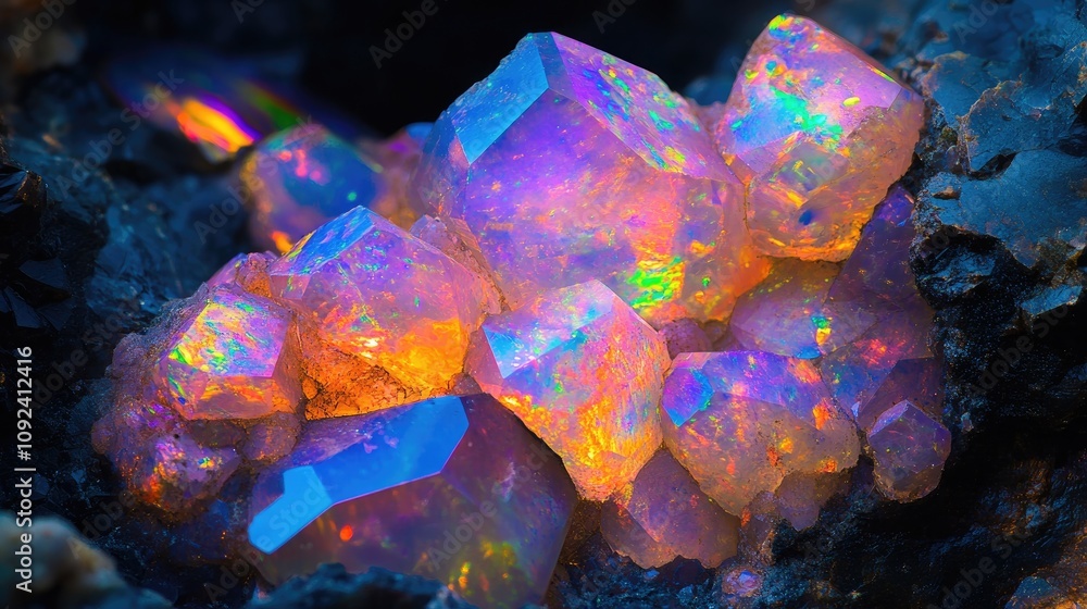 Vibrant fire opal crystal cluster showcasing luminous colors with a ...