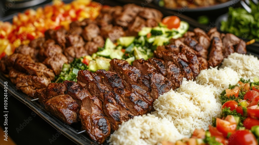 Halal catering service at a corporate event, with elegant platters of ...