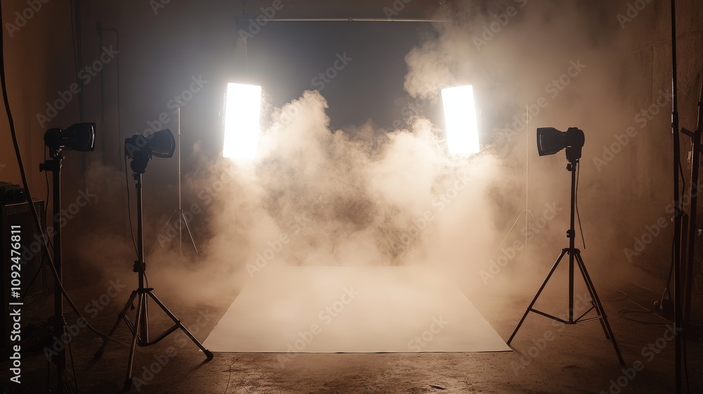 The lower area of a limbo of the photo set with white floor is shrouded ...