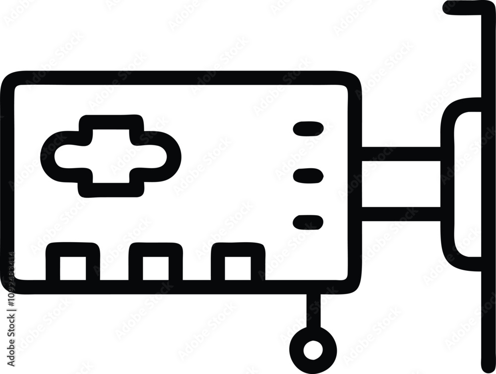 Minimalist Graphics Card Line Art Icon, Black-and-white line art of a ...