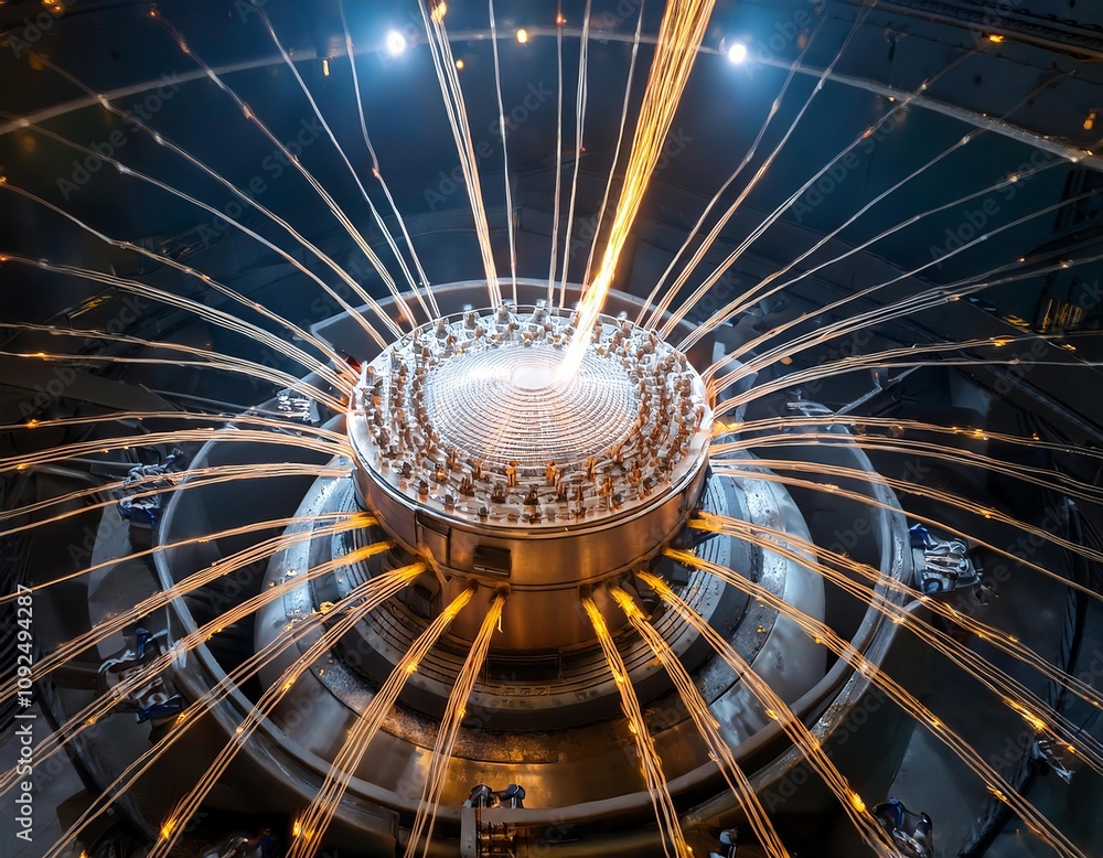 Nuclear reactor core generating plasma and showing magnetic field lines ...