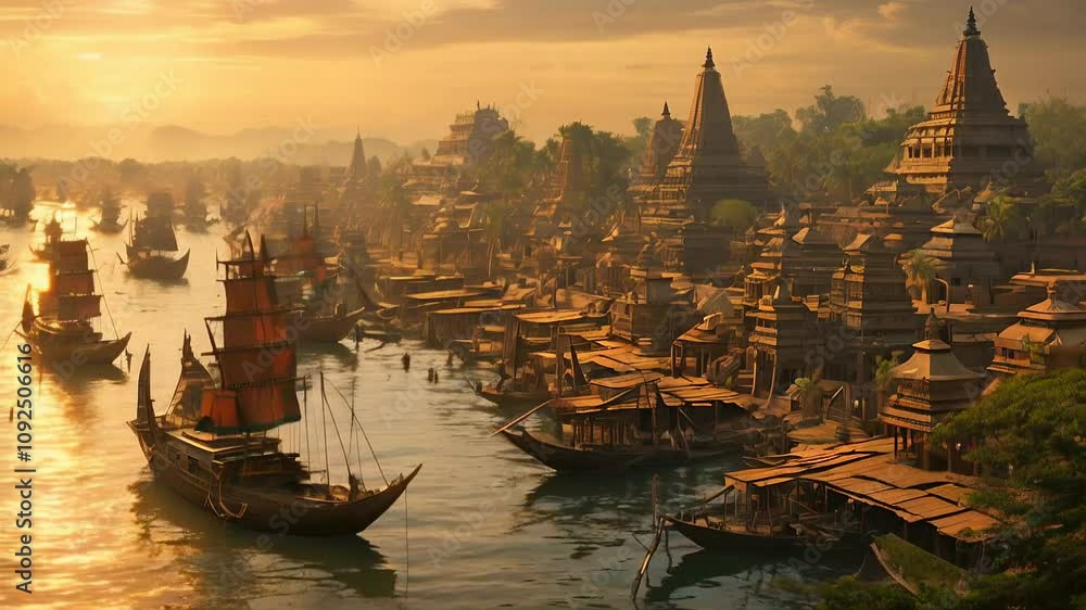 Srivijaya Maritime Empire Harbor: The bustling harbor of the Srivijaya ...