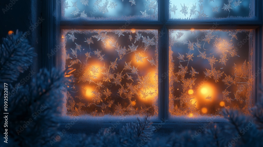 Frosted Window with Warm Holiday Lights and Winter Scene - made with ...