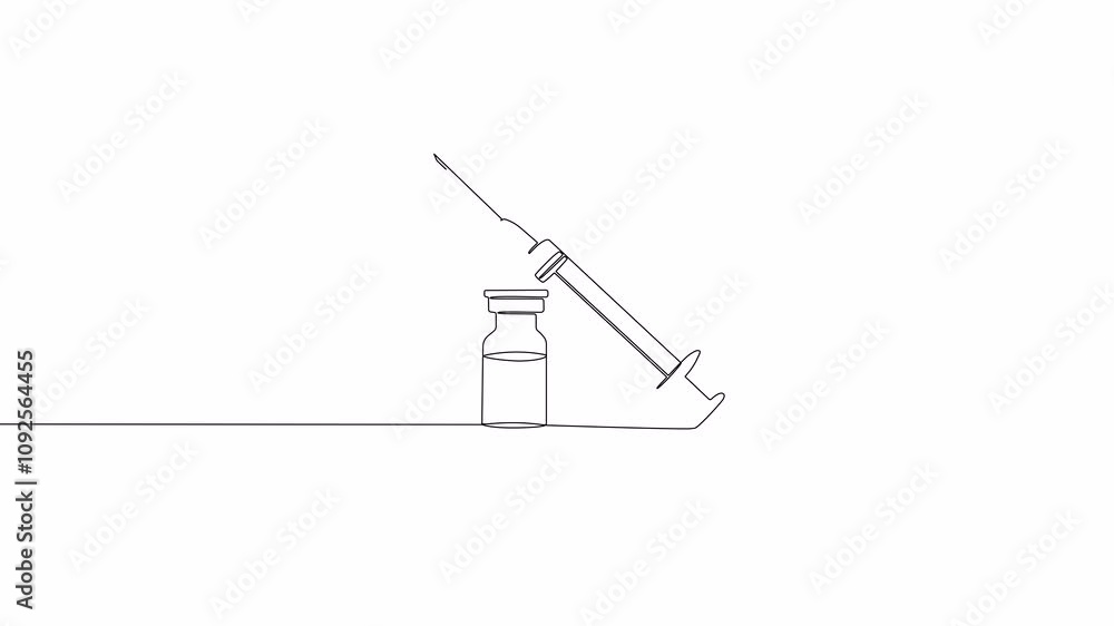 Video. Drawing of syringe, vial and ampoule with medicine in one ...