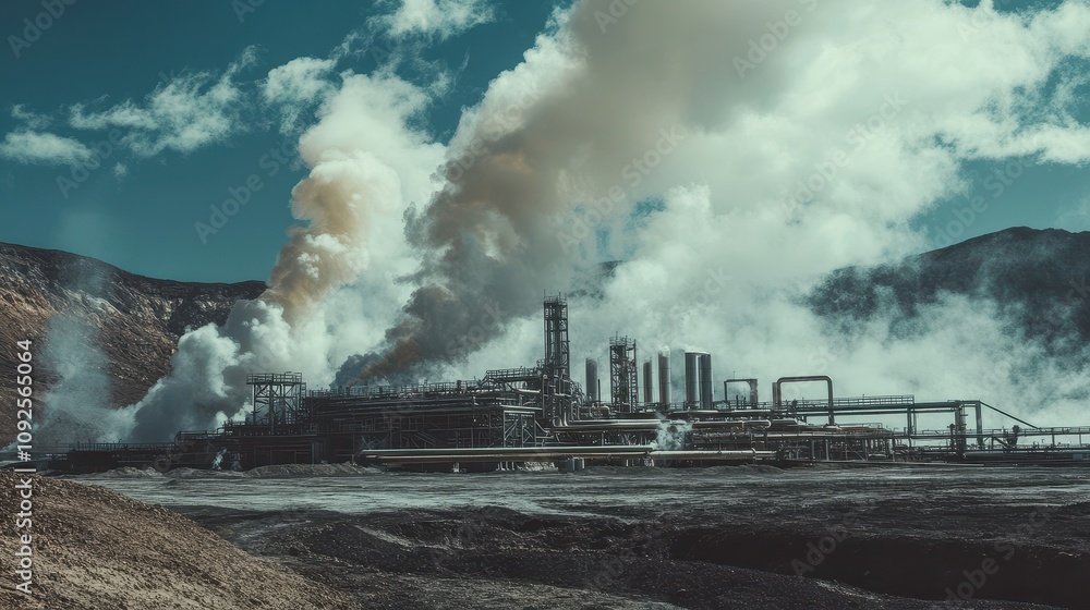 Geothermal Energy Extraction Operation Concept, Geothermal Plant with ...