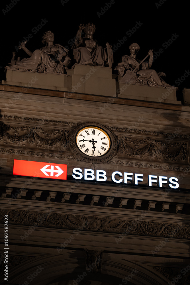 18-11-2024, Zurich, Switzerland. Swiss railways SBB CFF FFS illuminated ...