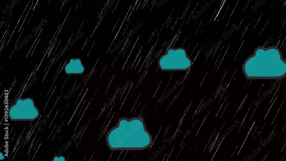4k animated on cloud cartoon background with rain fall. cartoon clouds ...