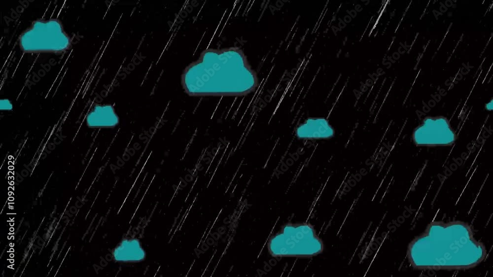 4k animated on cloud cartoon background with rain fall. cartoon clouds ...