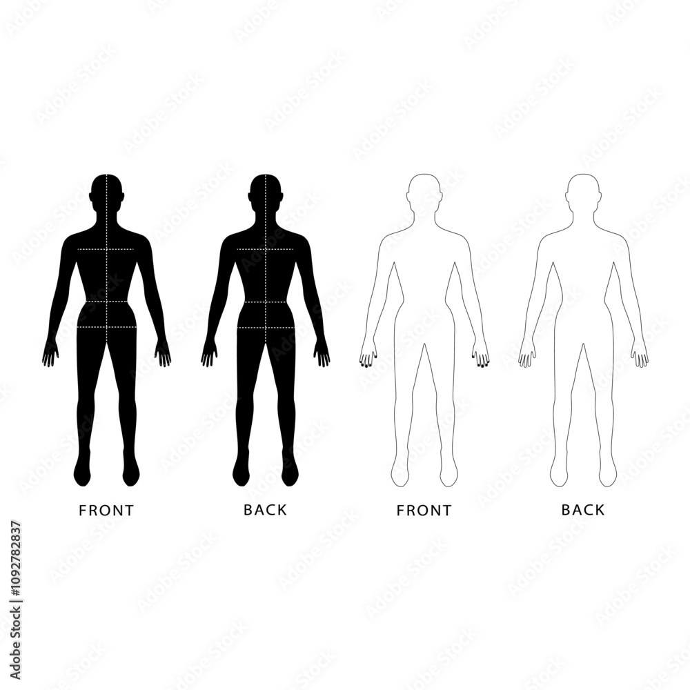 Fashion man, woman full length template bald figure silhouette with ...