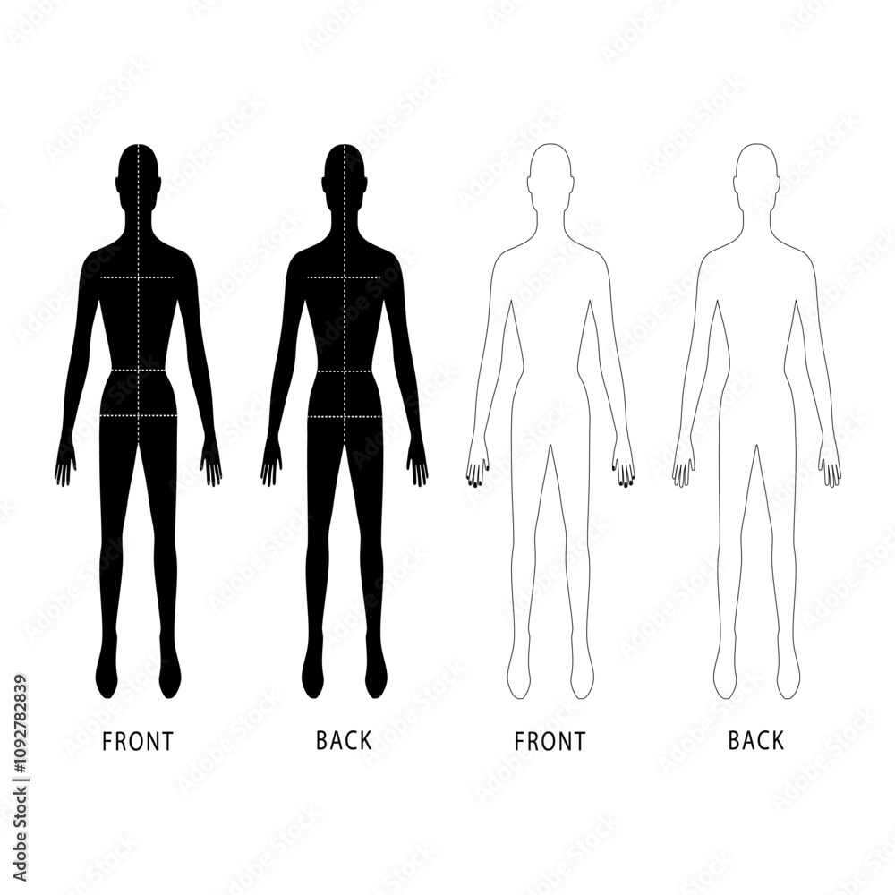 Fashion man, woman full length template bald figure silhouette with ...