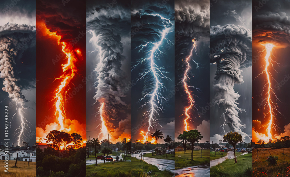 Fotografia do Stock: Series of images of different types of lightning ...