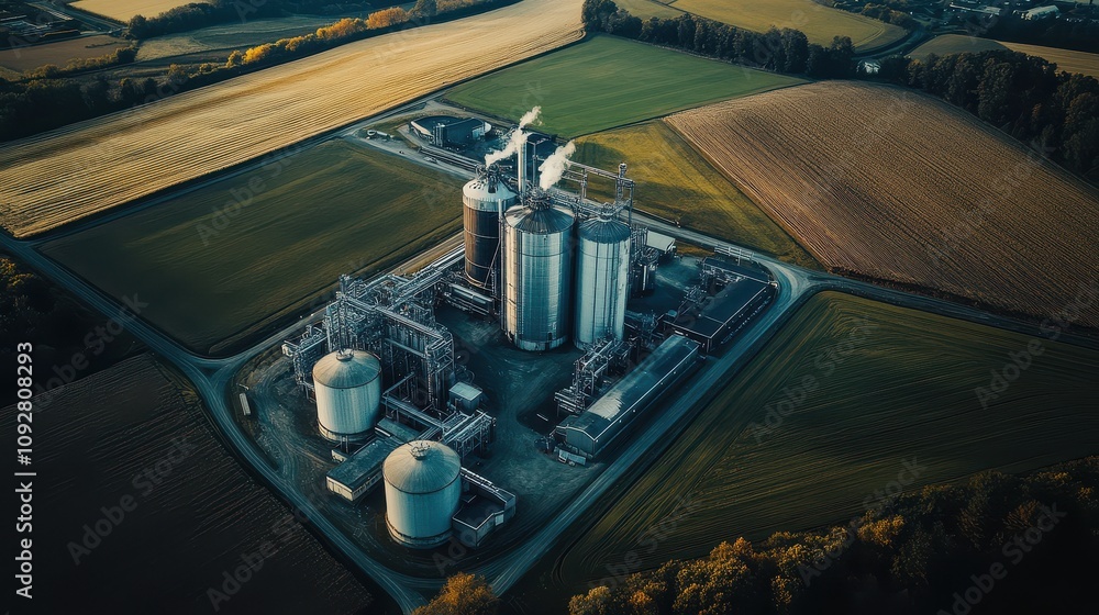 Bioenergy Production Industry Concept, Aerial View of a Bioenergy ...