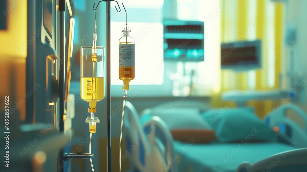 Intravenous drip in a hospital room with sunlight streaming in. Stock ...
