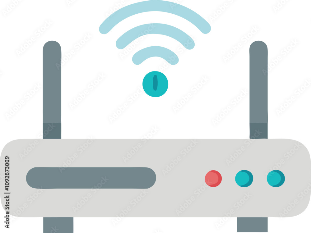 Minimal Wireless Router with Signal and LEDs, Vector illustration of a ...