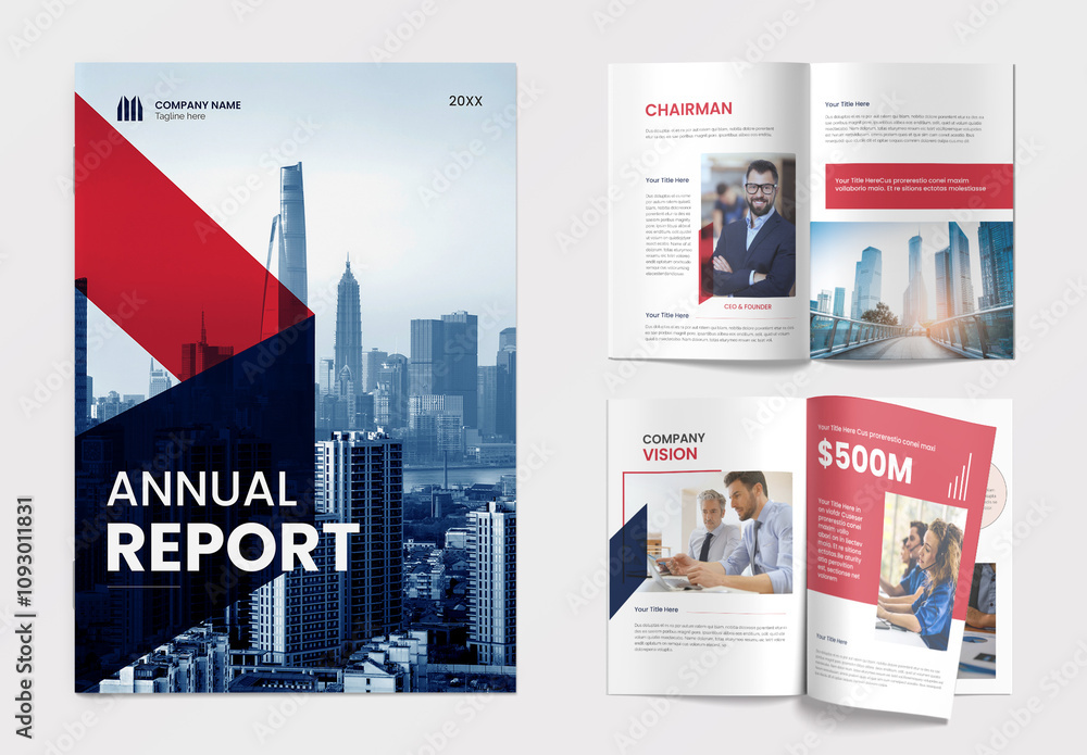 Red And White Annual Report Layout Stock Template | Adobe Stock