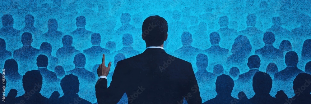A high-definition illustration of a leader giving a speech with hands ...