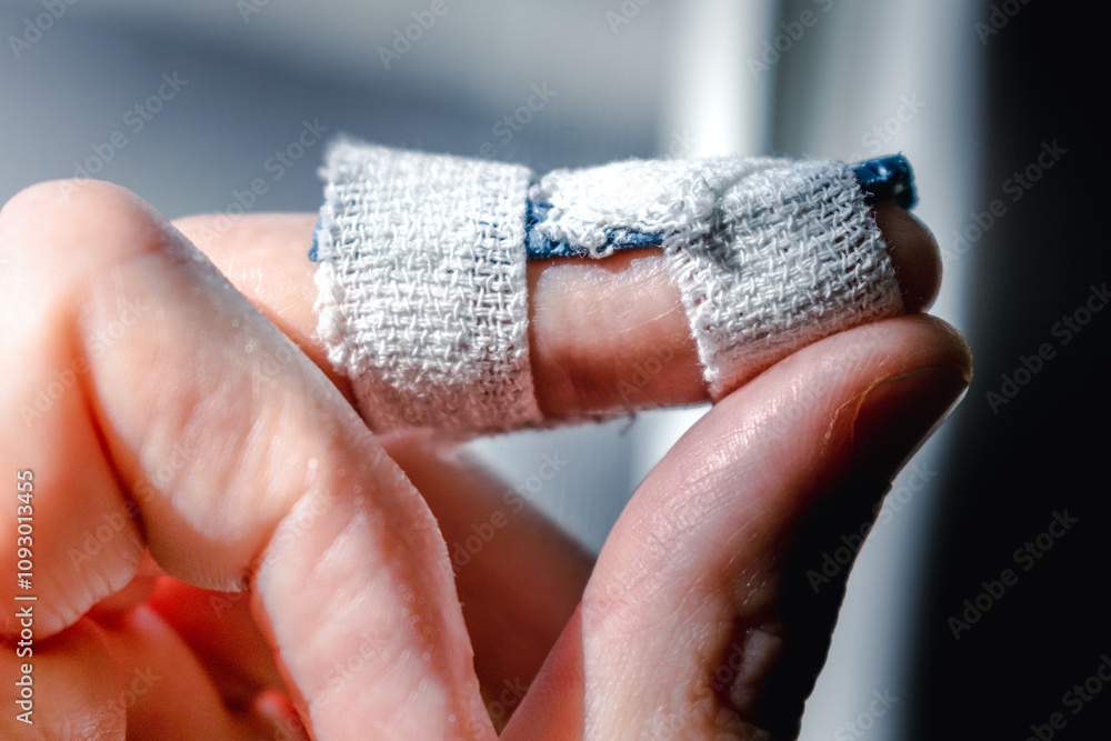 Mallet finger with custom orthosis on the middle finger to immobilize ...