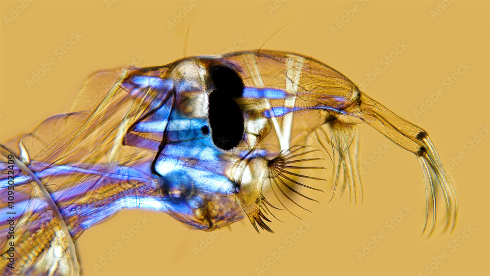 The head of a Chaoborus mosquito larva under a microscope. Predators ...