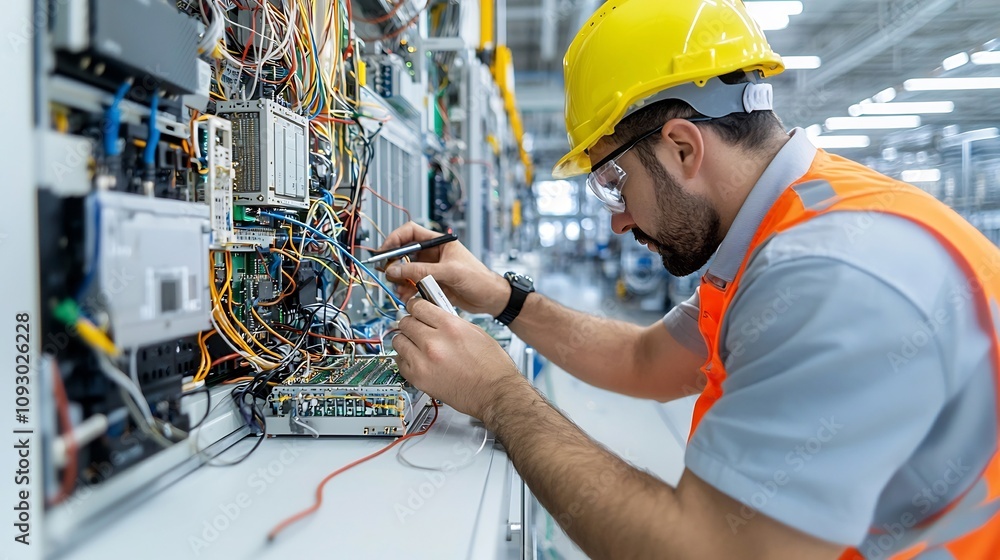 Skilled Electrical Engineer Meticulously Examining and Troubleshooting ...