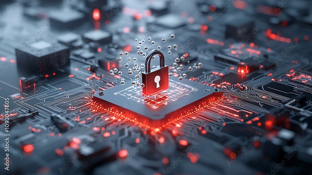 Quantum Particles Forming Around a Digital Lock Symbolizing the Concept ...