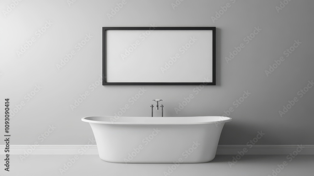 Modern Minimalist Bathroom with Freestanding Tub and Blank Frame ...