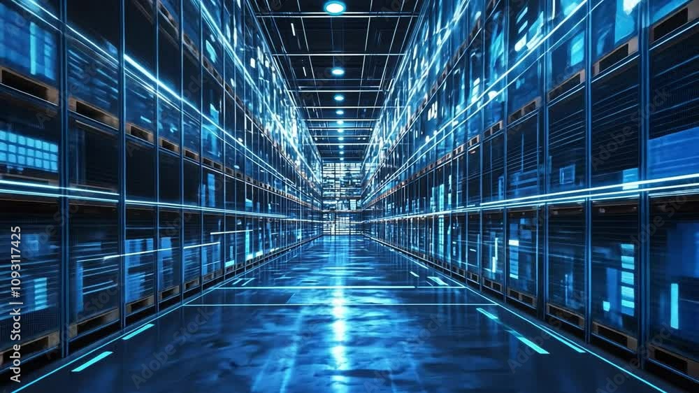 Data Center Corridor: A futuristic and surreal view of a data center ...