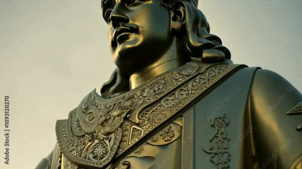 Bronze statue of a king with a golden hue, symbolizing royalty and ...