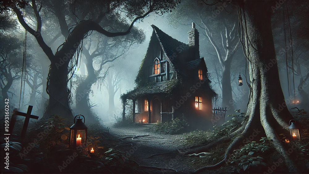 Haunted Witch’s Cottage in a Spooky Forest | Hyper-Realistic Halloween ...