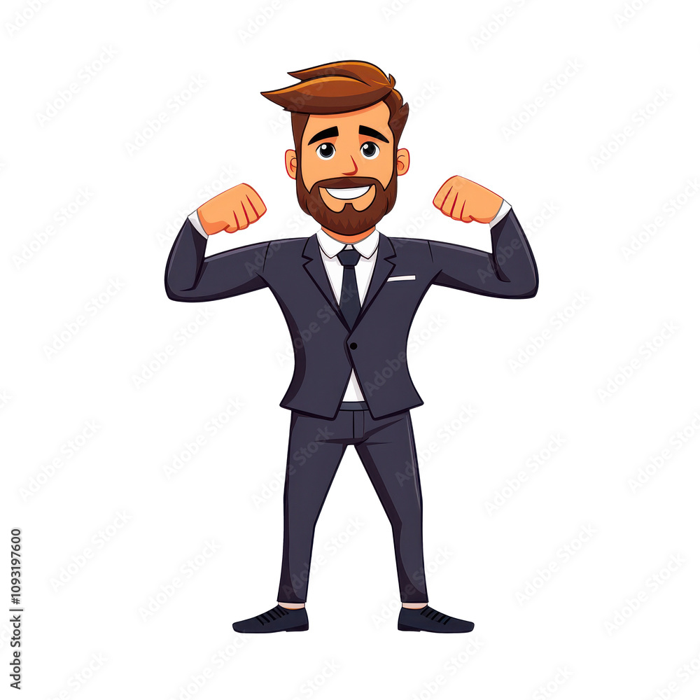 Confident cartoon man flexing his biceps in suit, showcasing strength ...